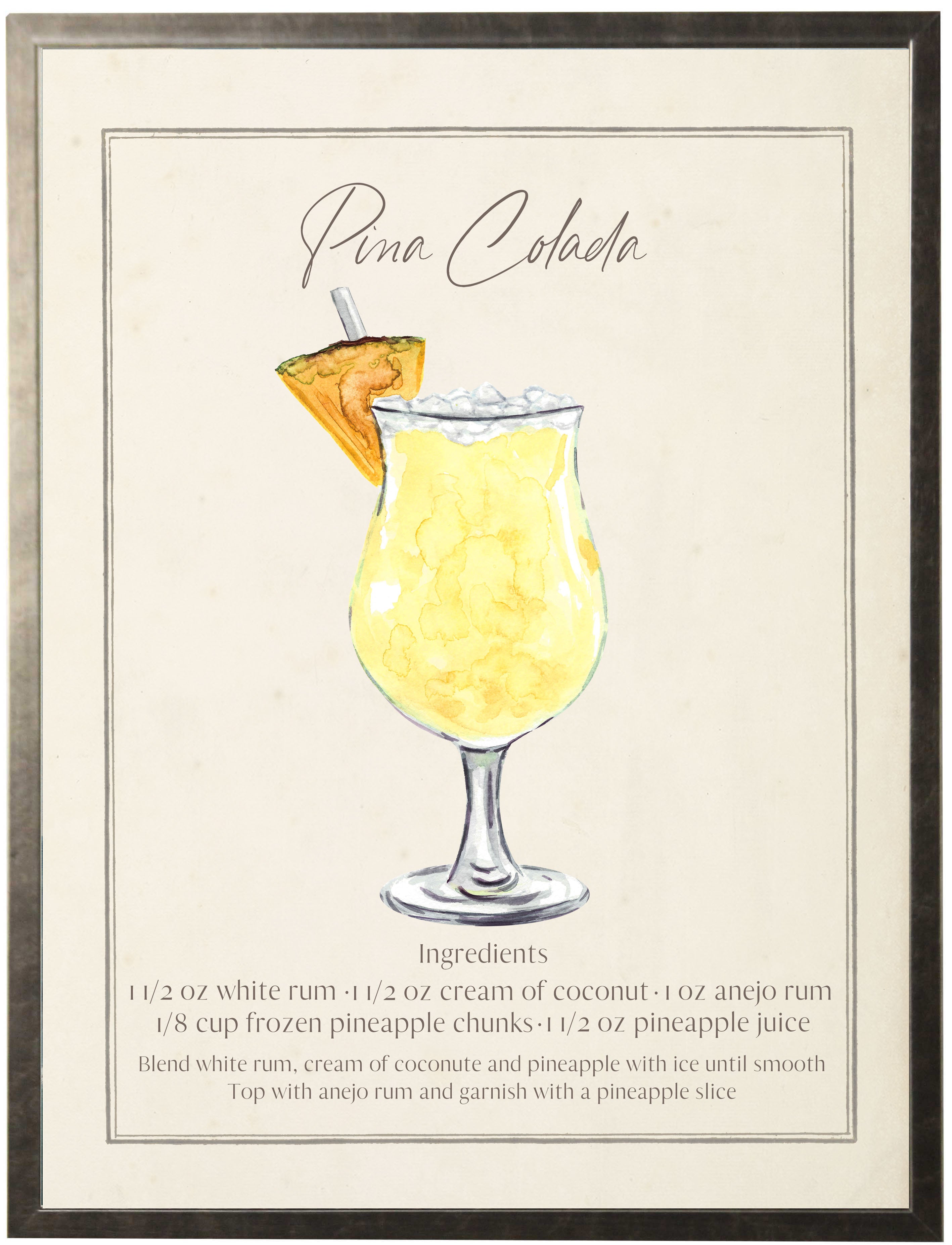 Framed WaterColor Pina Colada Cocktail and Recipe – House to Home ...