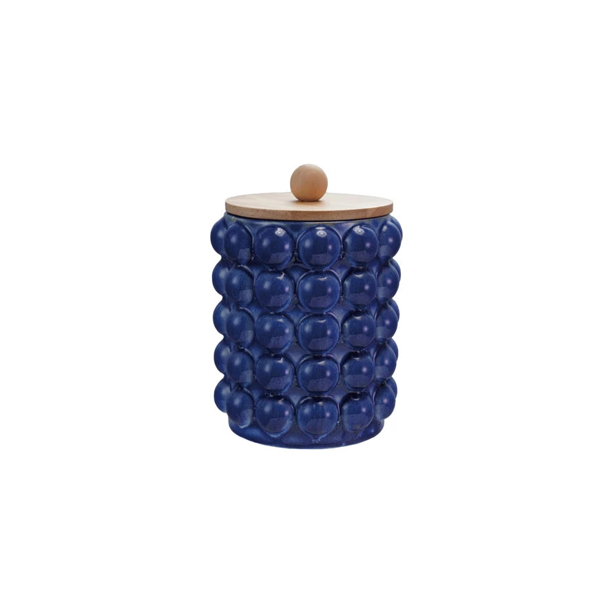Blue Stoneware Canister with Raised Dots and Wood Lid 5.75" – House to ...