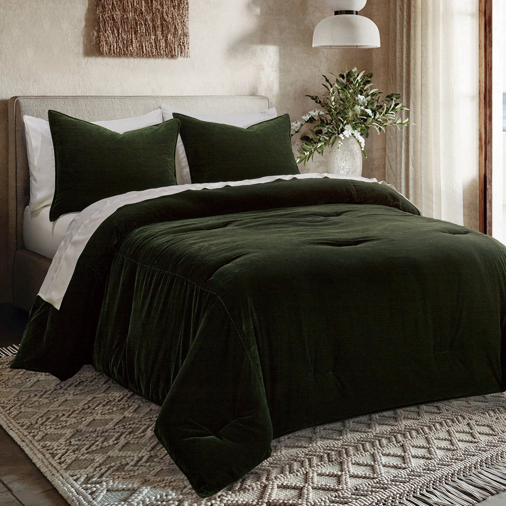 Estelle Velvet Comforter Set in Forest Green – House to Home Creations ...