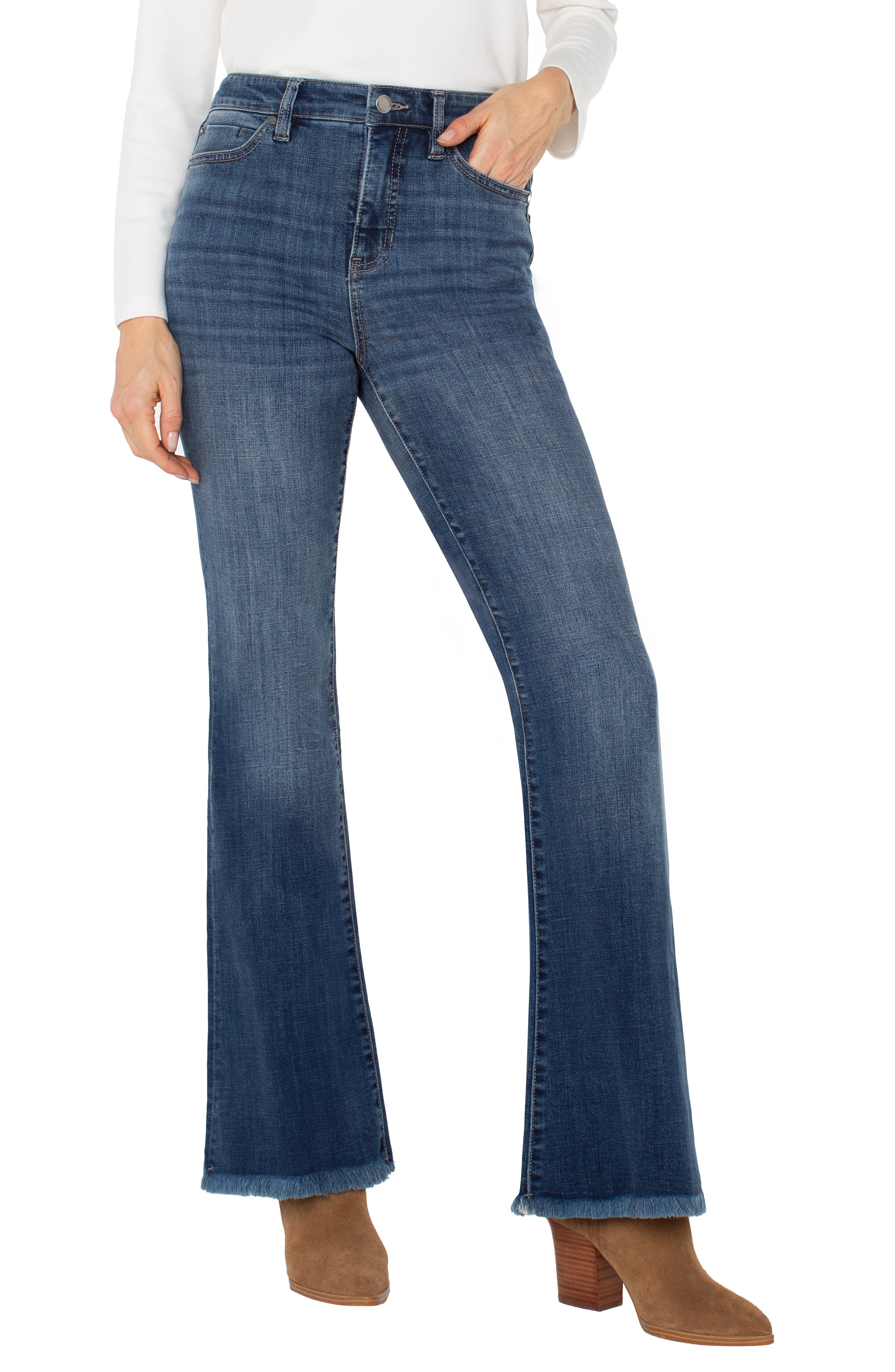 Liverpool Hannah High Rise Flare with Fray Hem in Sycamore – House to ...