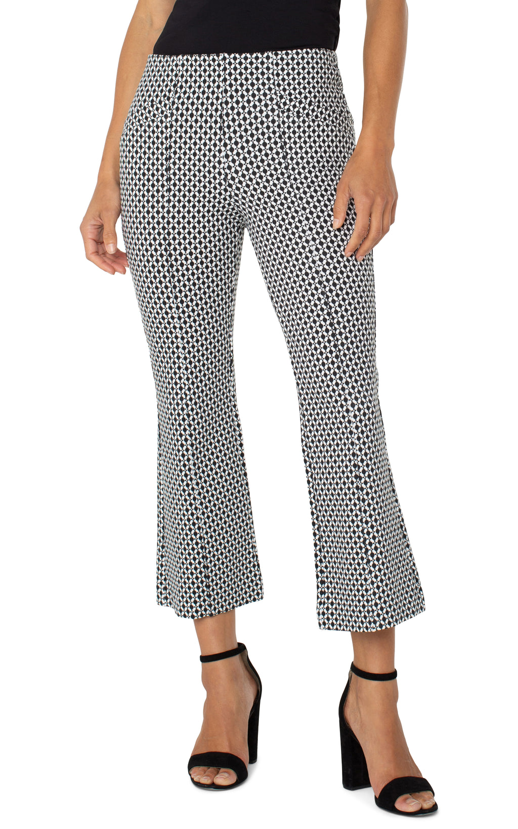 Liverpool Stella Kick Flare with Welt Pockets in Black & White Batik P ...